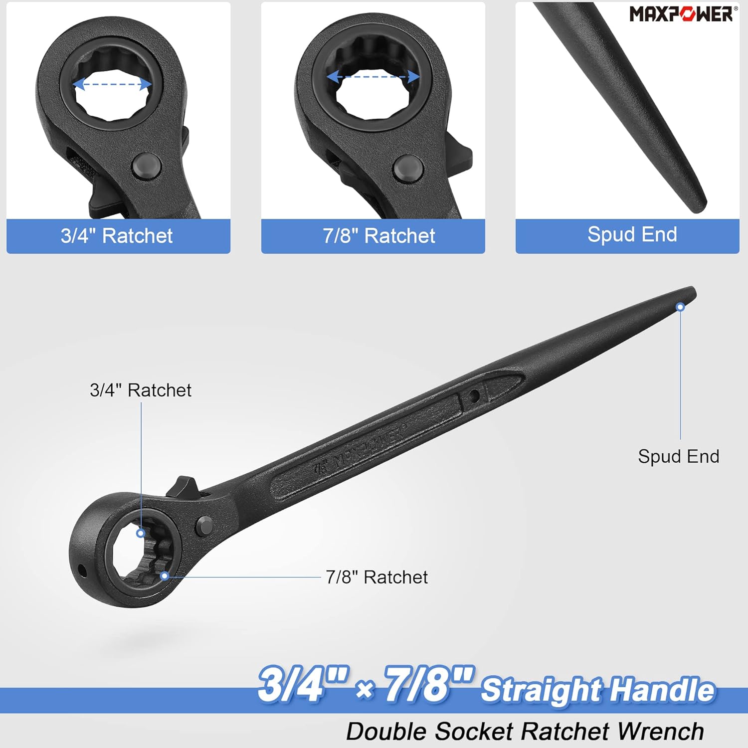 Buy MAXPOWER 2PCS Low Profile Ratchet Scaffold Wrench Set, 7/8 Inch x 3 ...