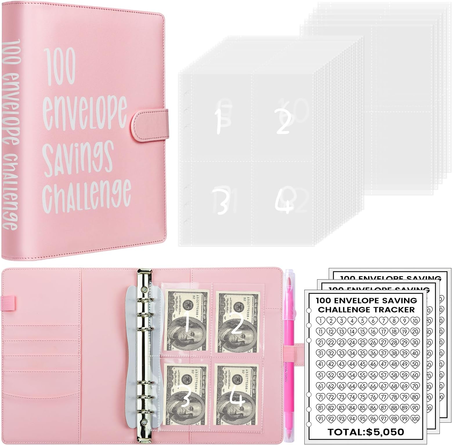 Amazon.com : 100 Envelopes Saving Challenge Binder, A5 Money Saving ...