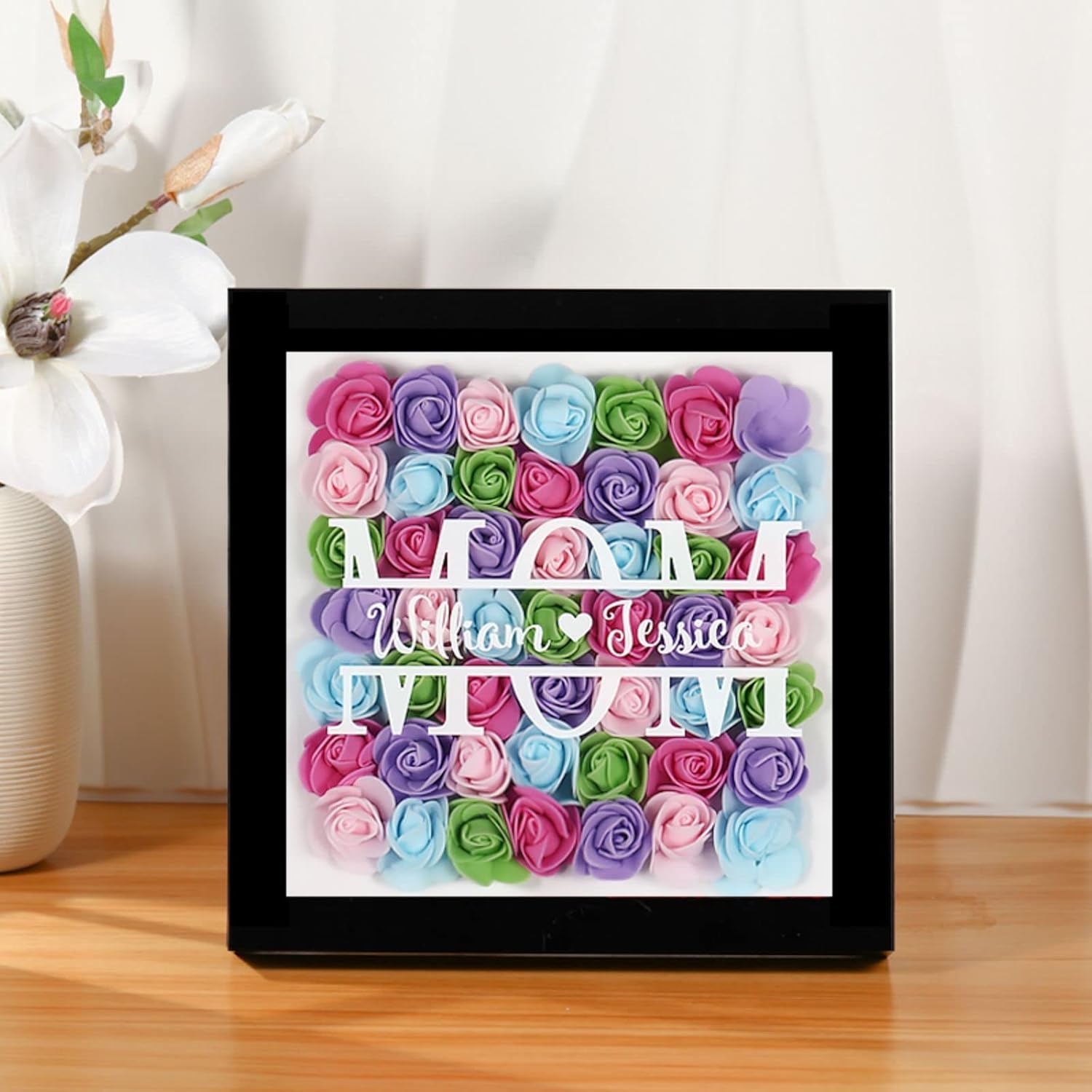Amazon.com - Custom Name Frame Dried Flower Shadow Box Engraved Text ...