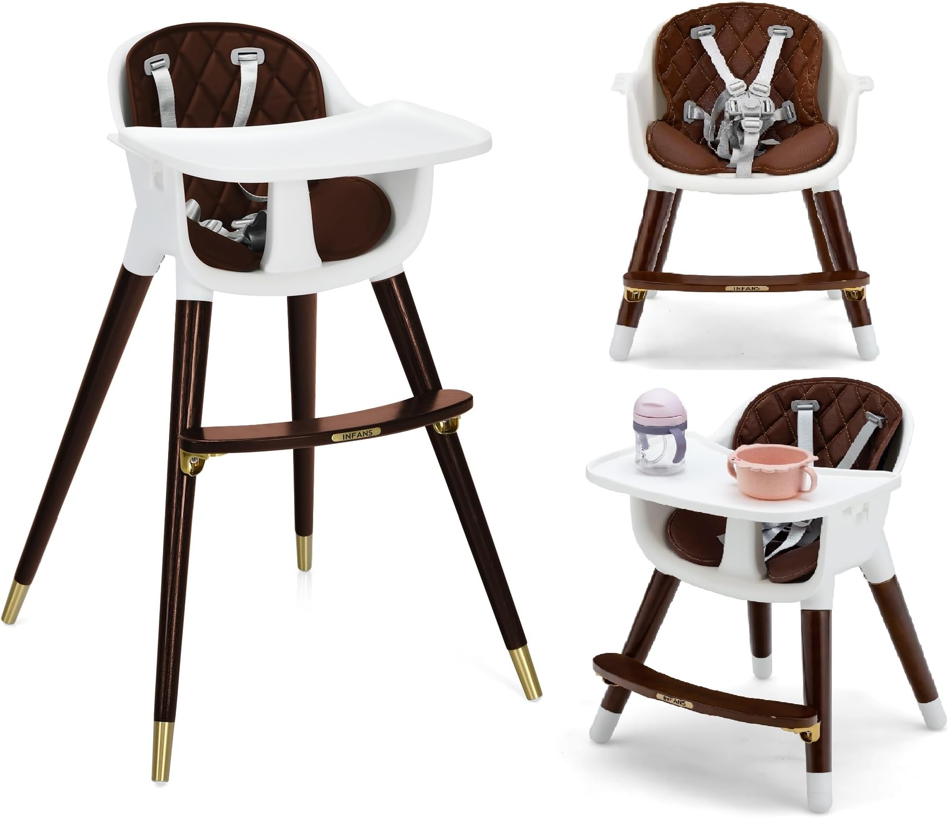 Amazon.com : INFANS Baby High Chair, 3 in 1 Convertible Wooden ...