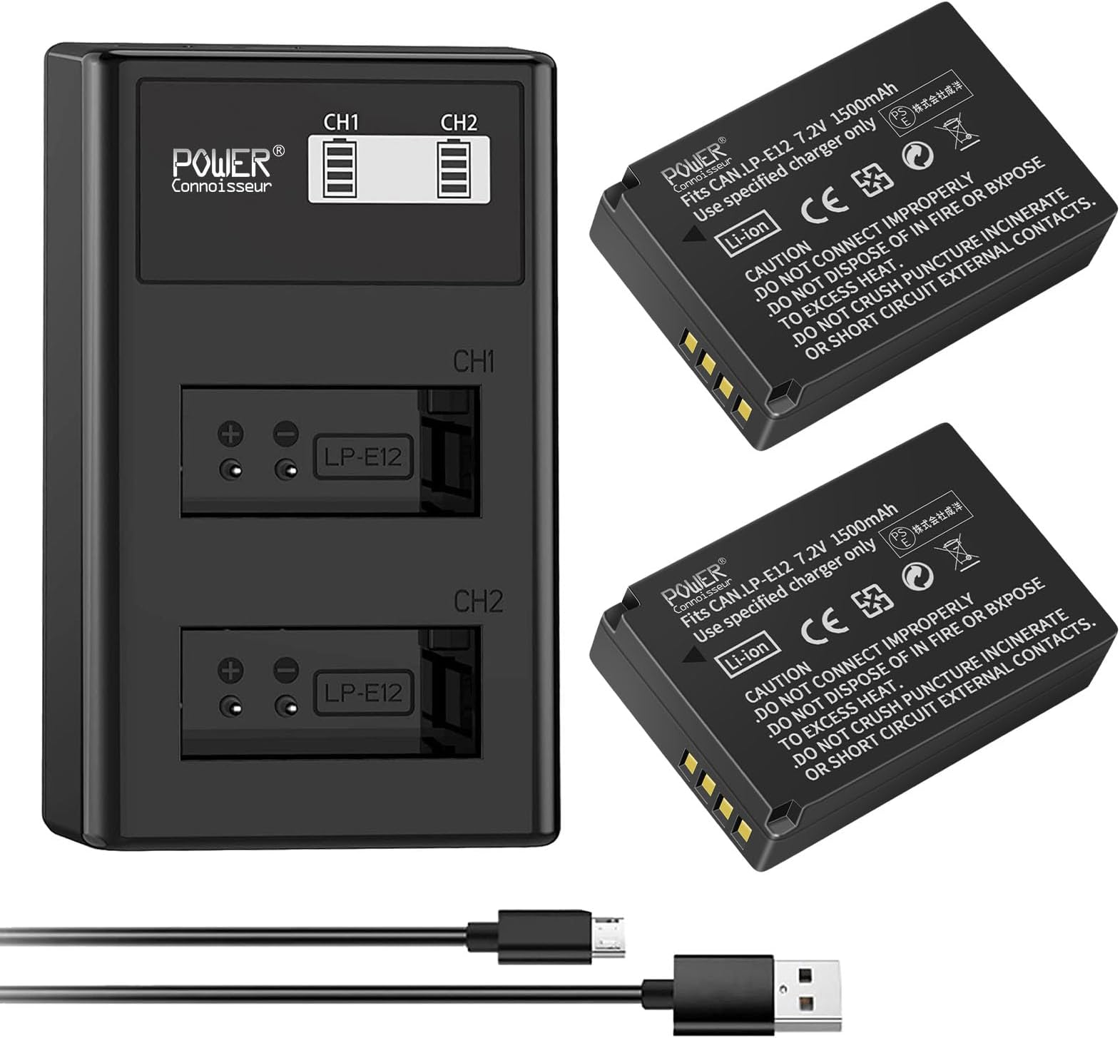 Amazon | 「Power-connoisseur」LP-E12 7.2V 1500mAh大容量交換バッテリー（2個)+互換LP-E12 USB 充電器 セット【PSE認証】 Canon ...