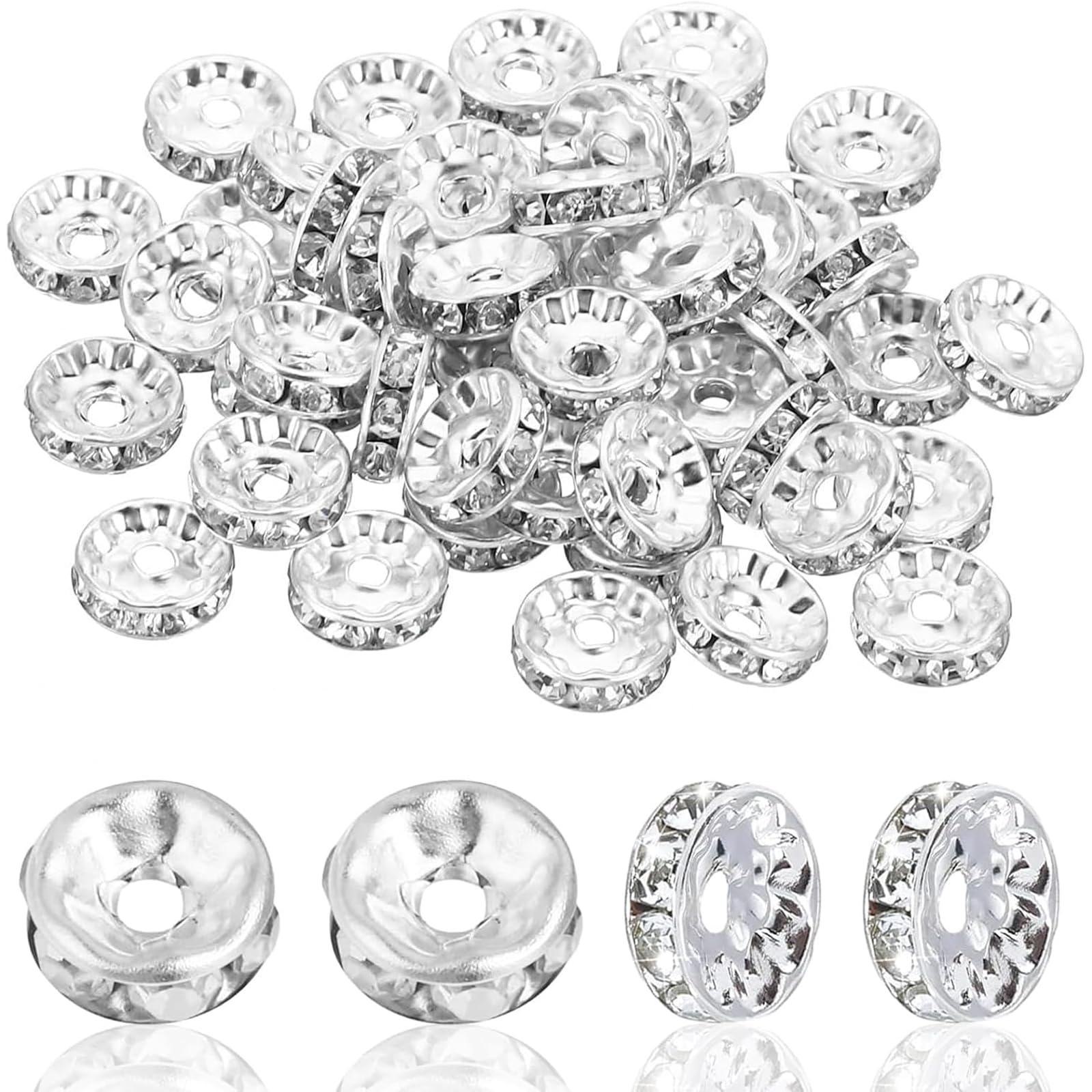 150 Pcs 8mm Crystal Spacer Beads, Sparkling Crystal Rhinestone Spacer ...