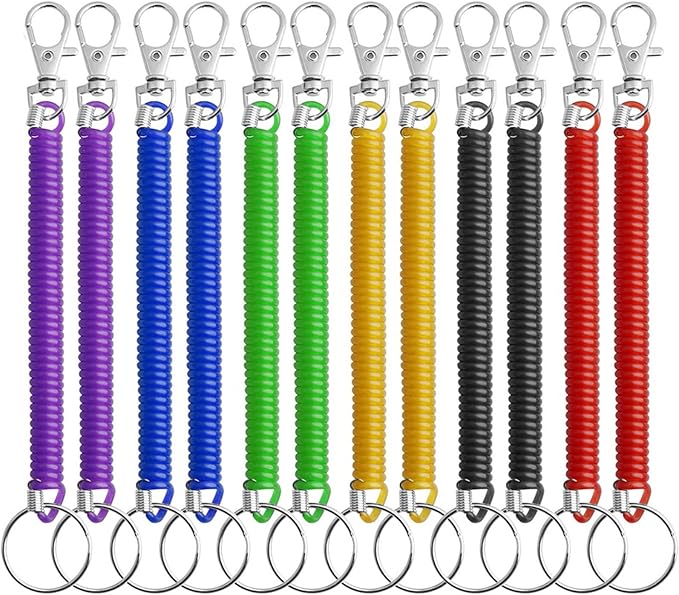 pengxiaomei 12 Pieces Stretchy Spiral Keyring, Colourful Plastic ...