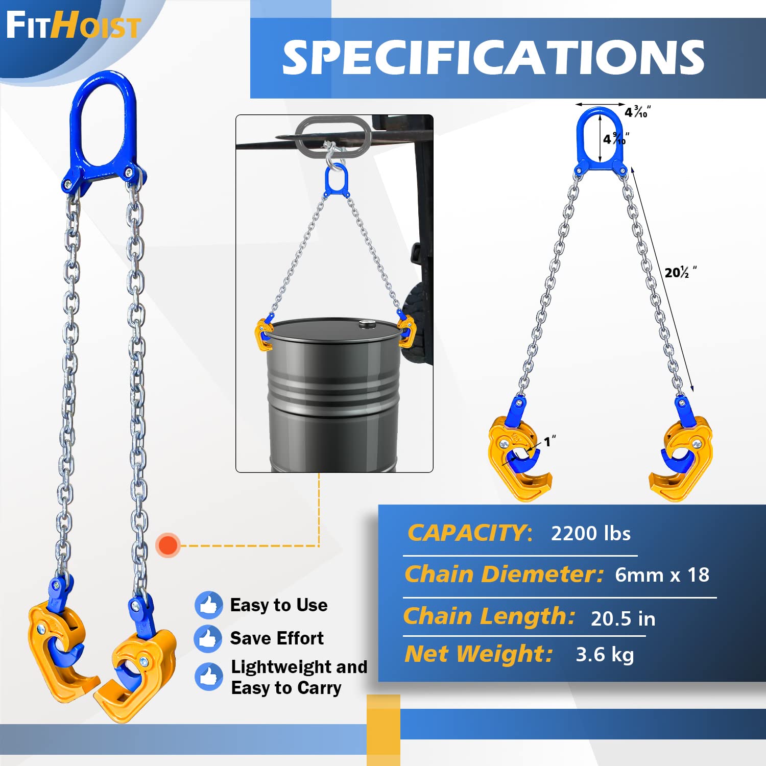 Snapklik.com : Chain Drum Lifter 2200 Lbs Vertical Drum Lifter Chain ...