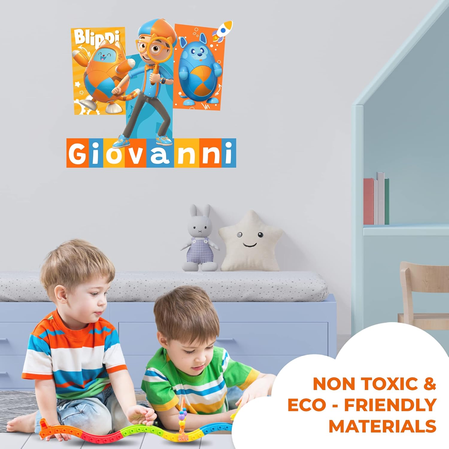 Calcomanía de pared infantil Blippi, TABBS and DBO Blippi con nombre ...