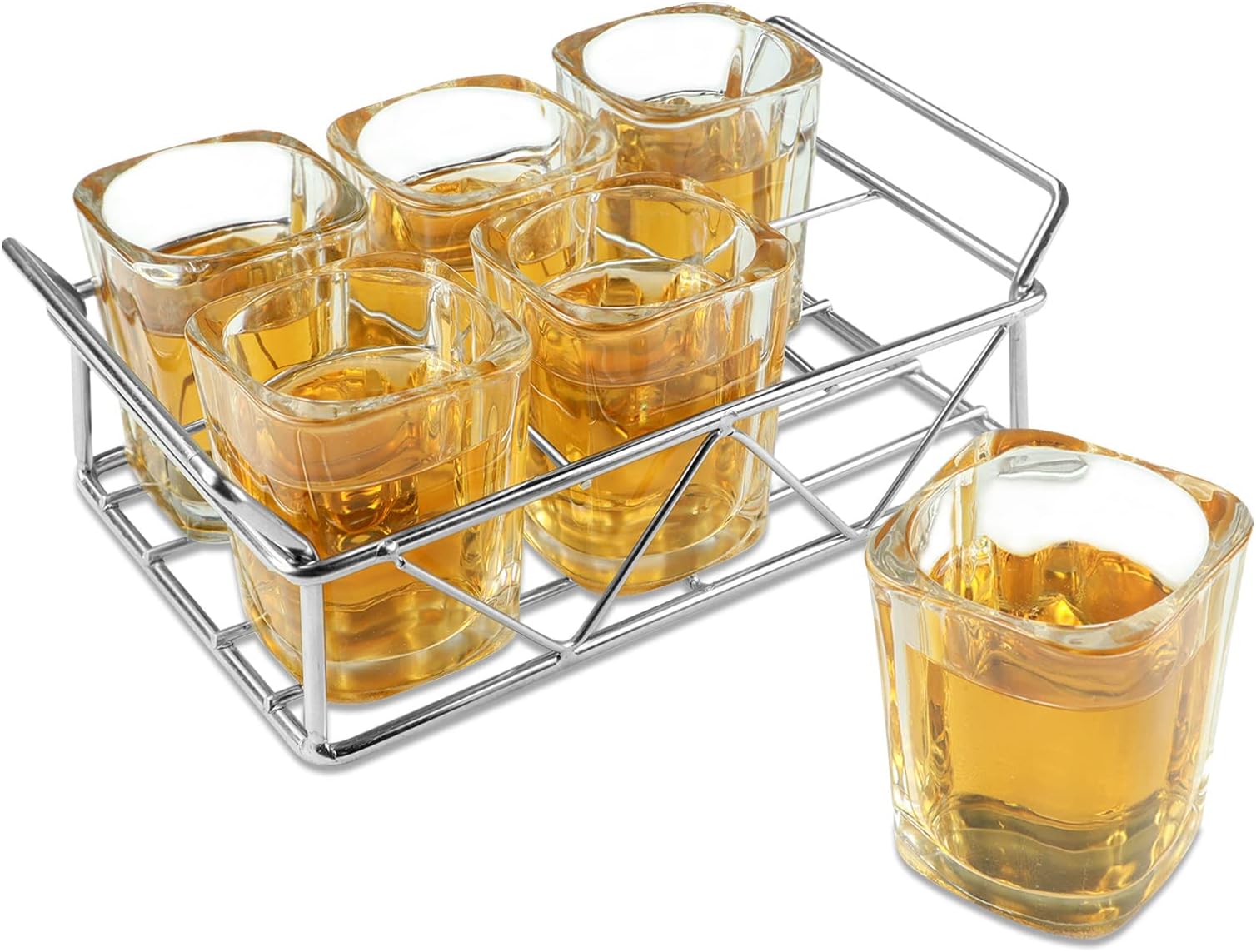 Amazon.com | Lily's Home Bamboo Shot Glass Holder Set with 6 Crystal ...