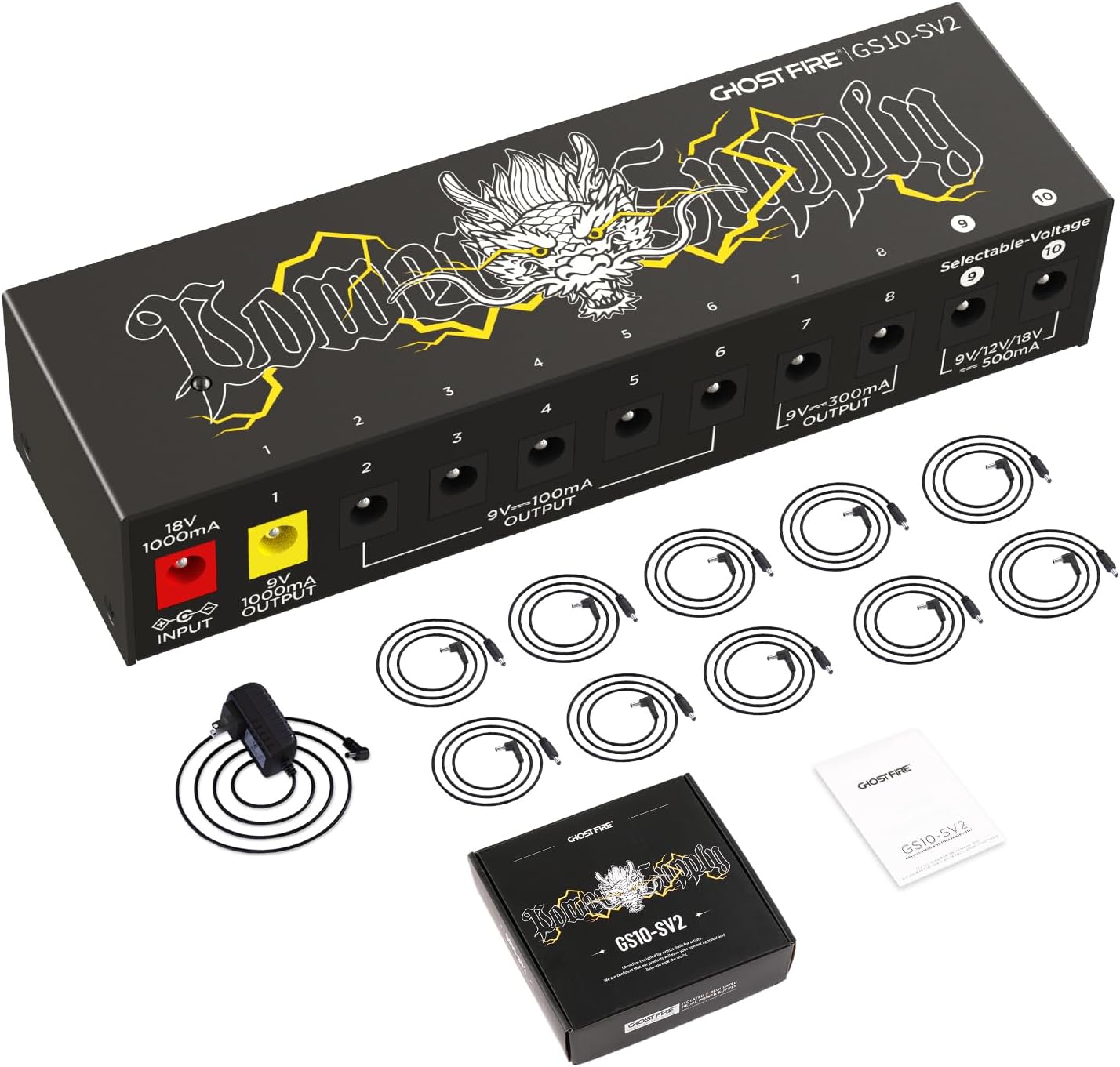 Amazon.com: GHOSTFIRE GS10-SV2 10-Output Guitar Pedal Power Supply 9V ...