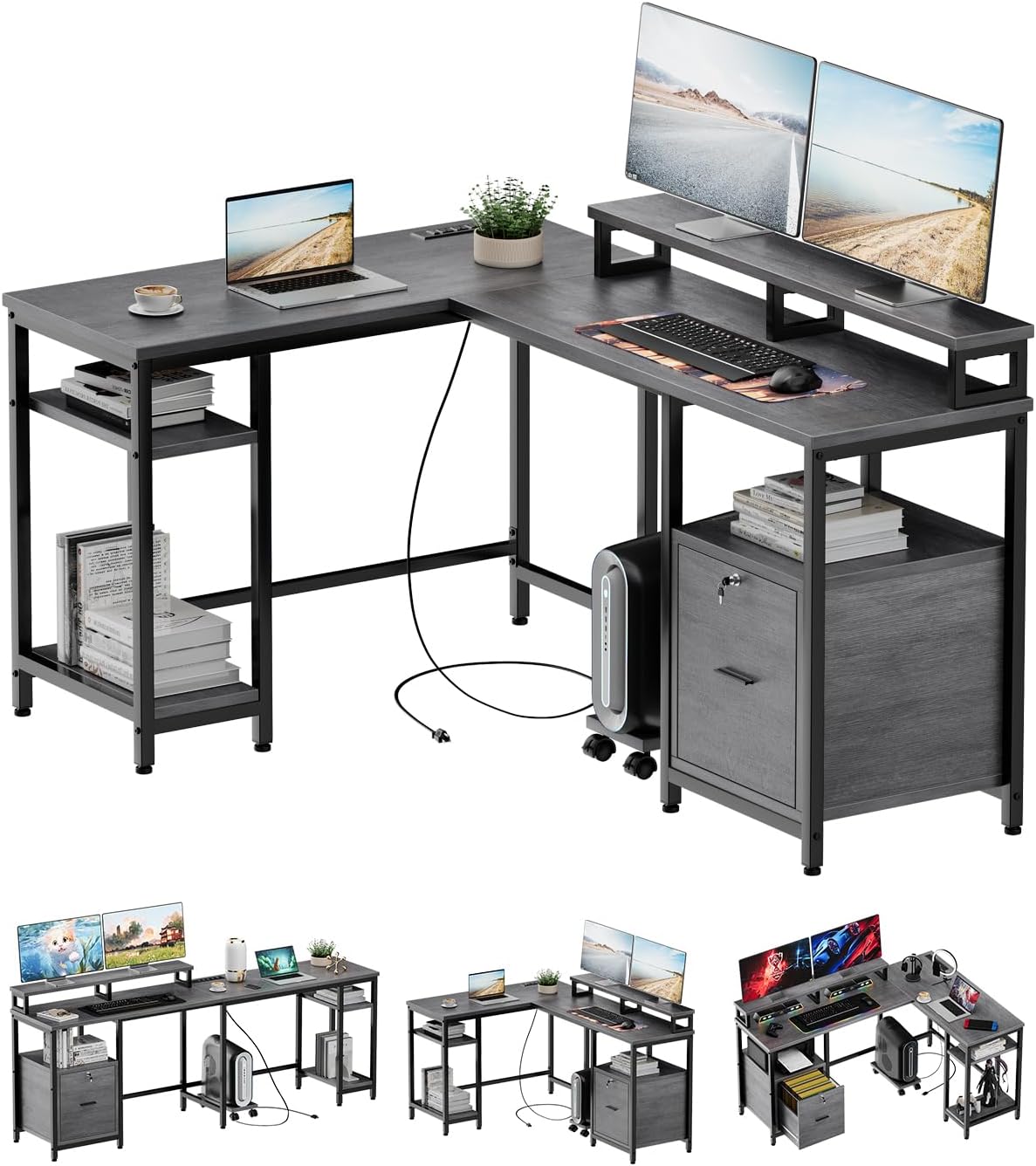 Amazon.com: IDEALHOUSE 67" L Shaped Computer Desk with Drawers ...