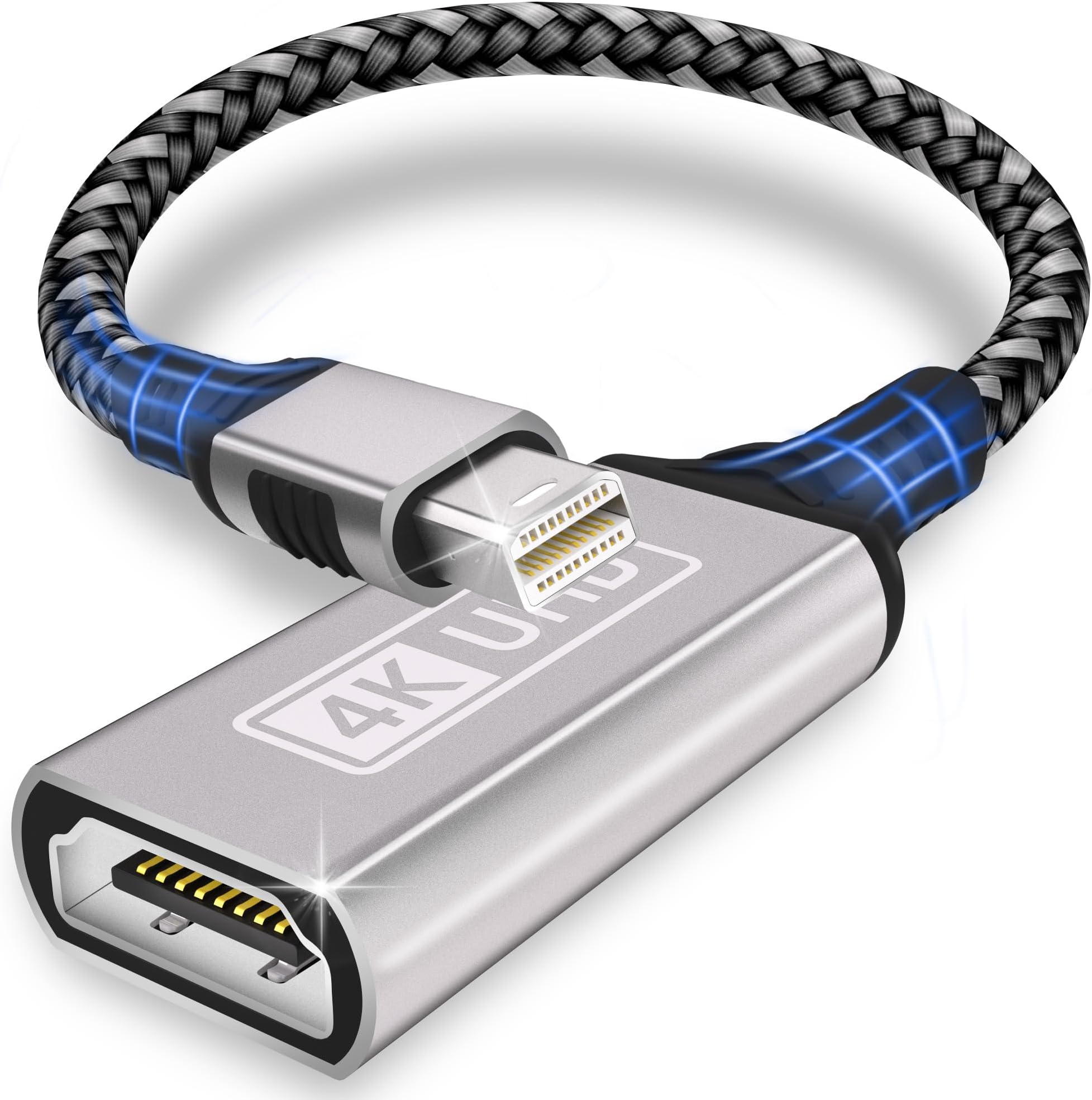 Mini DisplayPort to HDMI,4K Gold Plated Nylon Braided Aluminum Sleeve ...