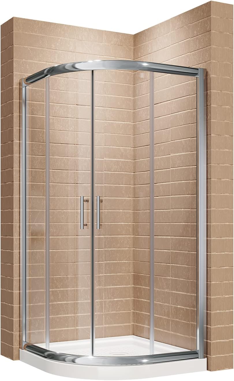 SUNNY Corner Shower Doors 36.7 in. x 72 in. Neo-Round Sliding Shower ...