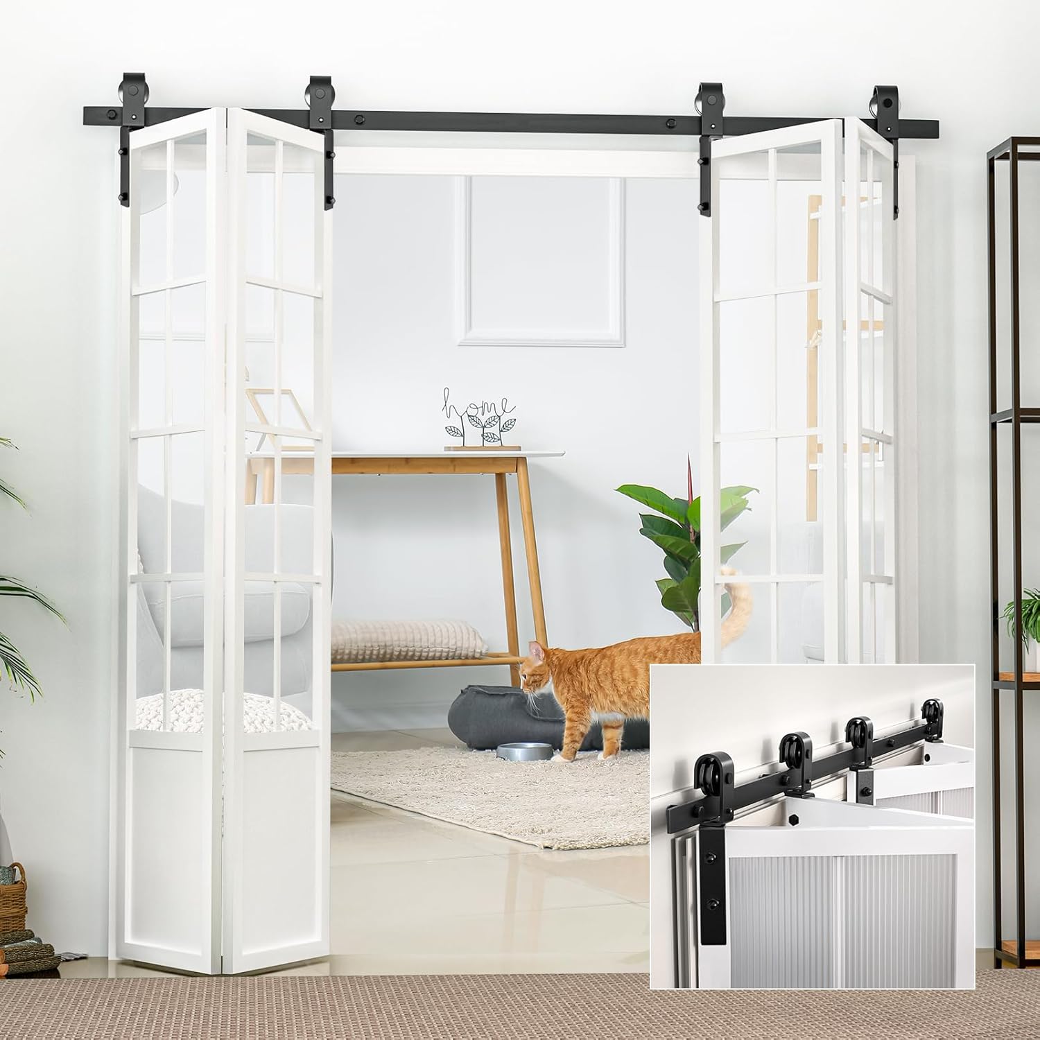 305 cm Two Fold Sliding Door Fitting Set Folding Barn Door Bifold ...