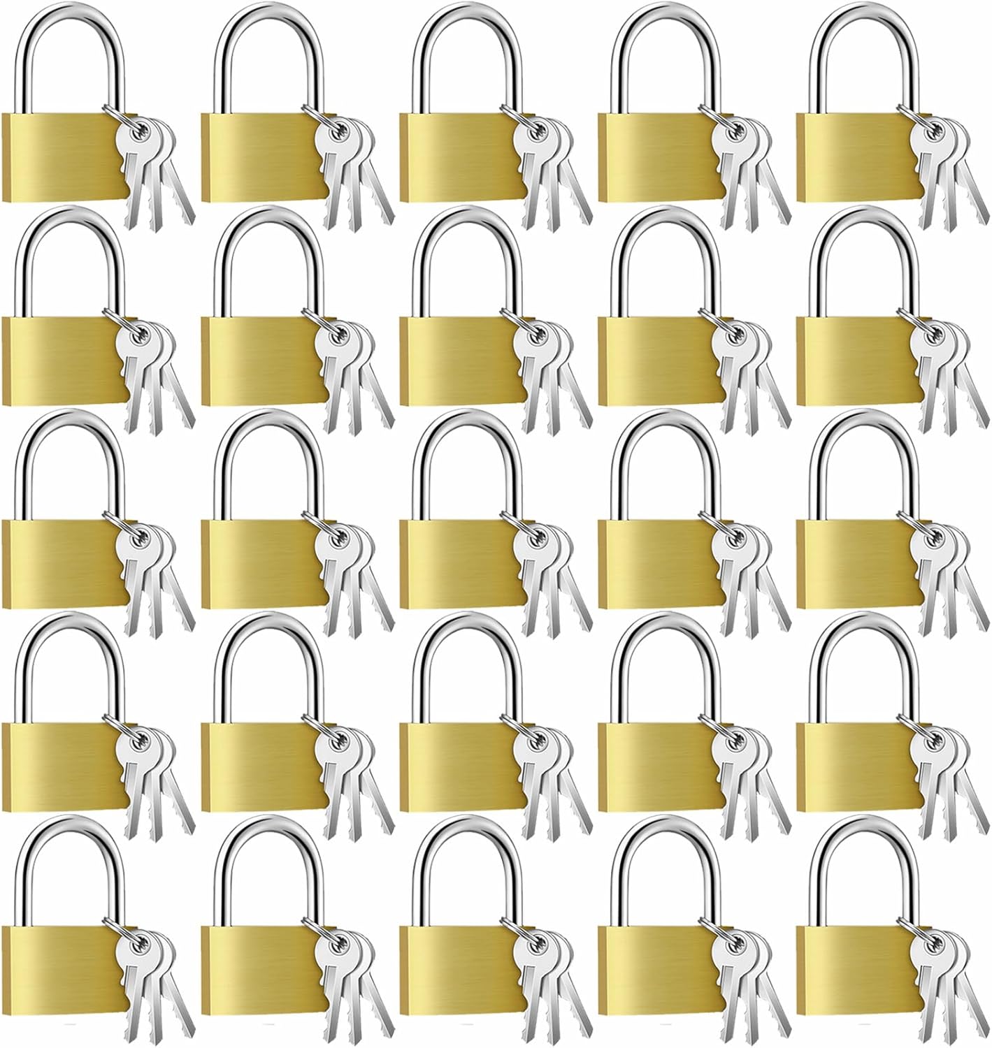 Yaocom 24 Pcs Solid Brass Keyed Padlock, Small Yellow Gym Lock, Strong ...