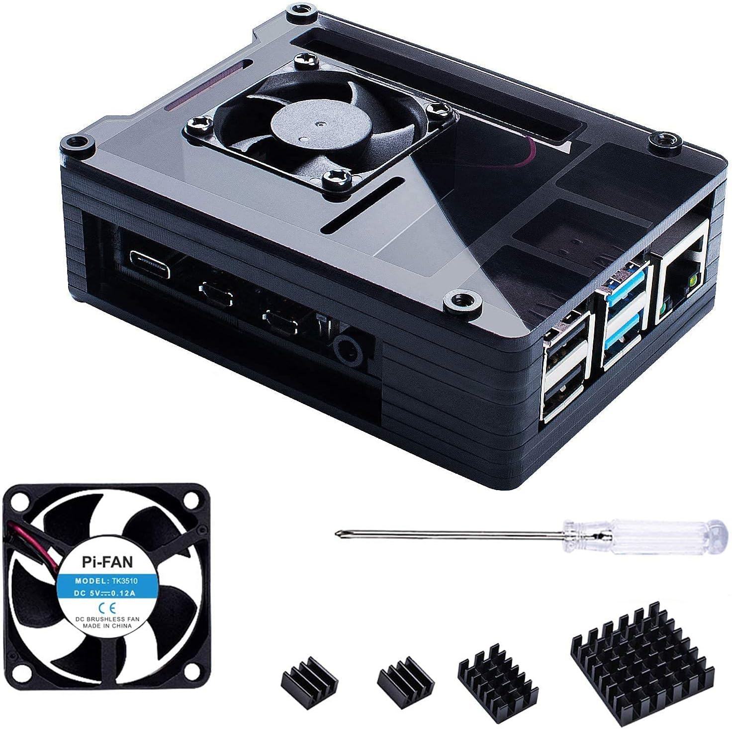Bruphny Case per Raspberry Pi 4 con 35mm Ventola di Raffreddamento, 4 x Aluminum Dissipatore ...