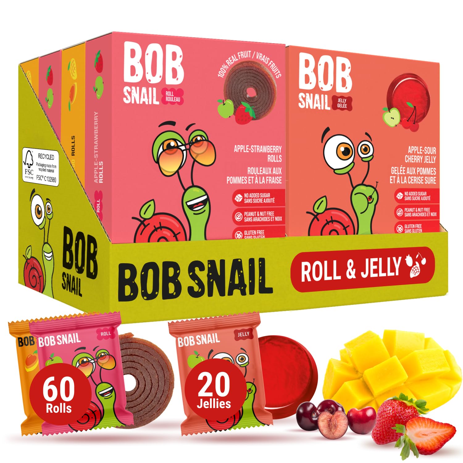 Bob Snail Healthy Snacks Mix Family Pack - Fruit Rolls with Mango ...