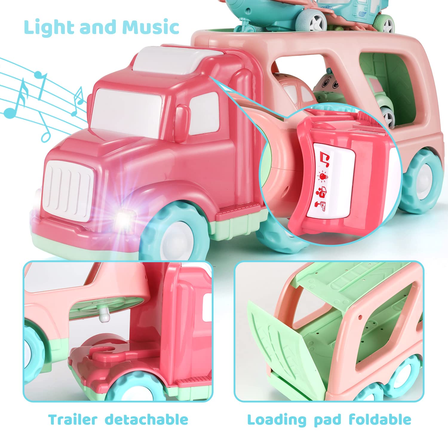 TEMI Cartoon Vehicles Playset Transport Car Carrier Truck - 5 in 1 ...