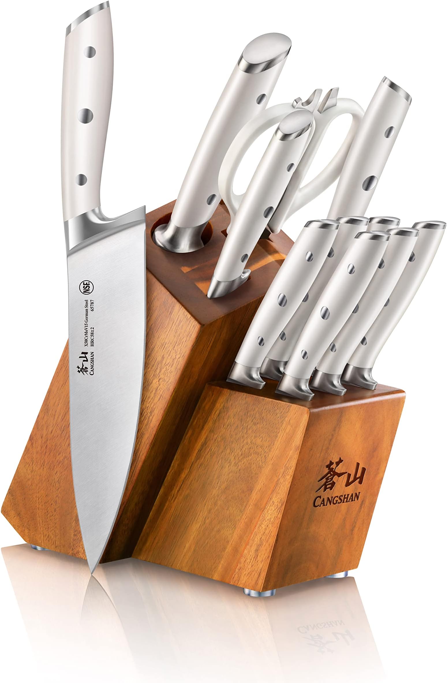 Amazon.com: Cangshan OLIV Series 8-Piece Knife Block Set, Forged Swedish 14C28N Steel, Maple ...