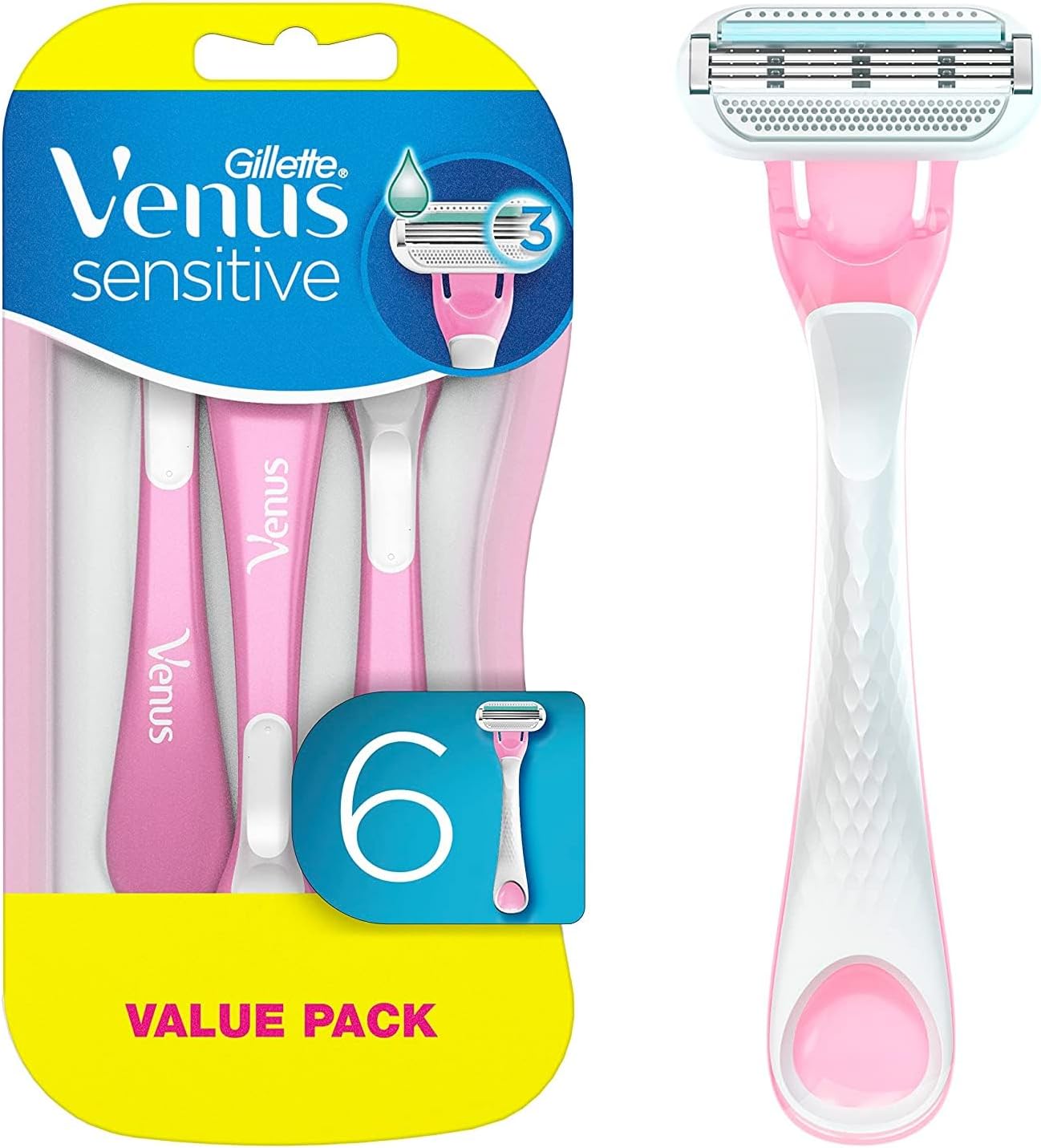 Amazon.com: Gillette Venus Sensitive Disposable Razors for Women with ...
