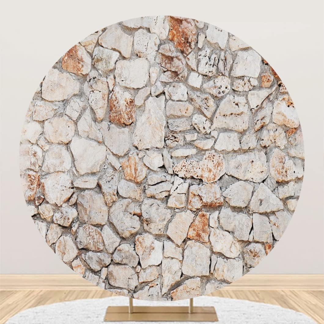 Amazon.com : Laeacco 7.2x7.2ft Brick Stone Wall Round Backdrop Vintage ...