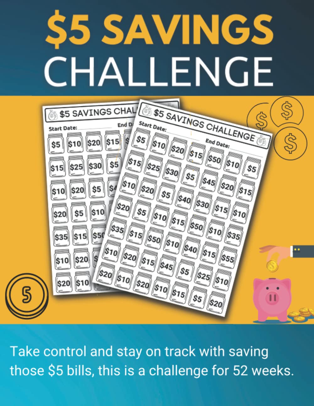 $5 Savings Challenge: Weekly and Bi-Weekly 5 Dollar Challenge Chart for ...
