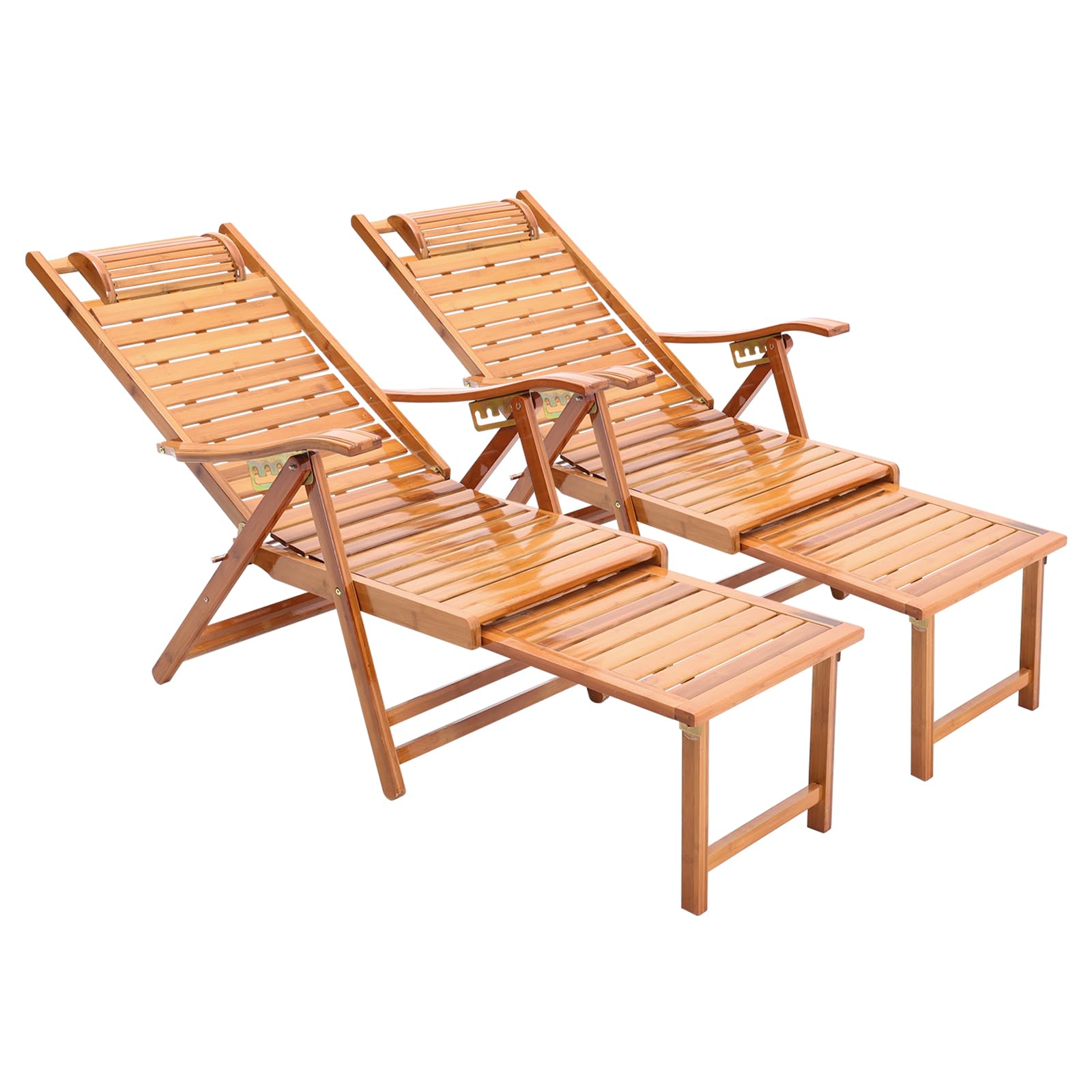 Warmiehomy Sun Lounger 2PC Foldable Wooden Garden Sun Loungers 5 ...