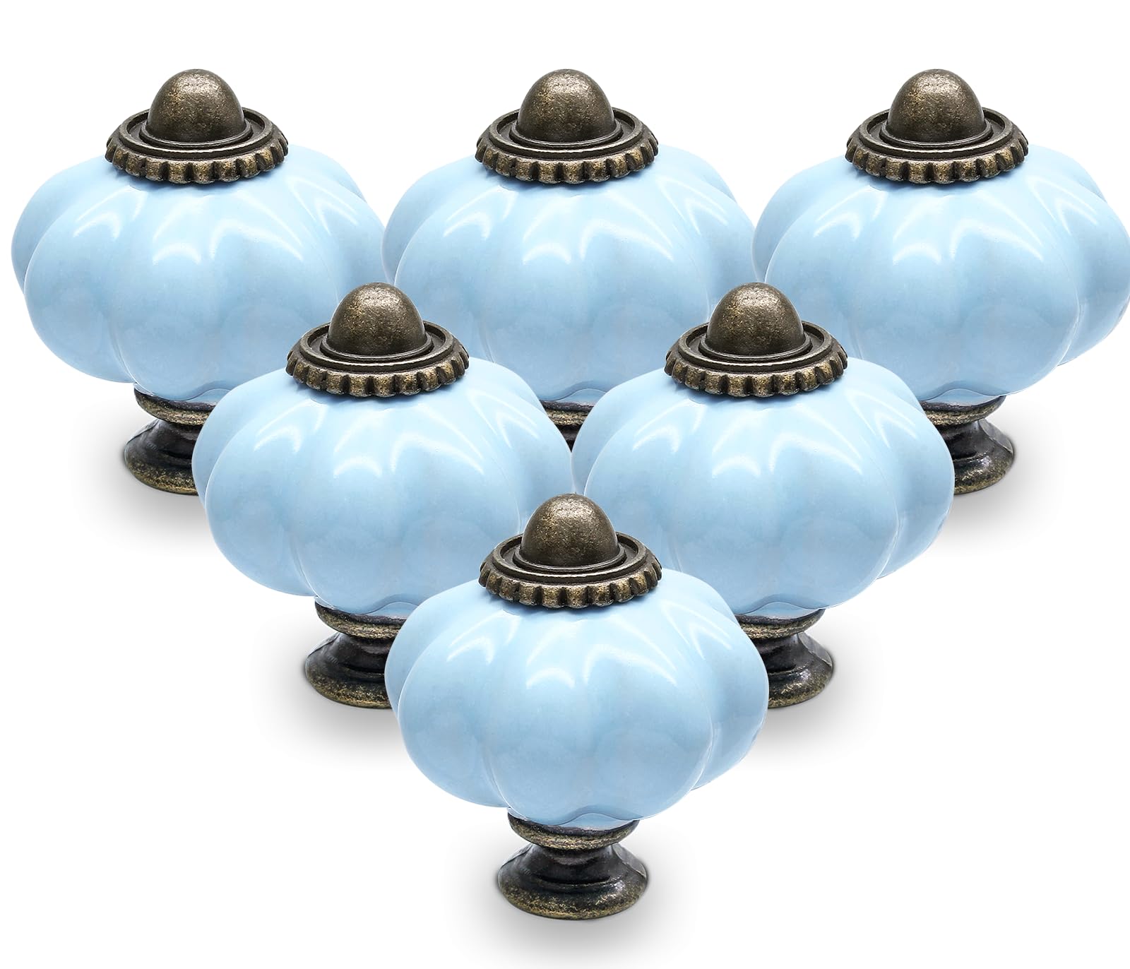 Cjueiom 12 Pack Ceramic Door Knobs Baby Blue Drawer Knobs, Pumpkin Ceramic Knobs Vintage ...