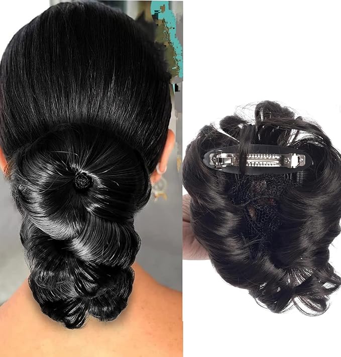 Miss Lirenn® Hair Bun for Women - Black Artificial Hair Extension, Faux ...