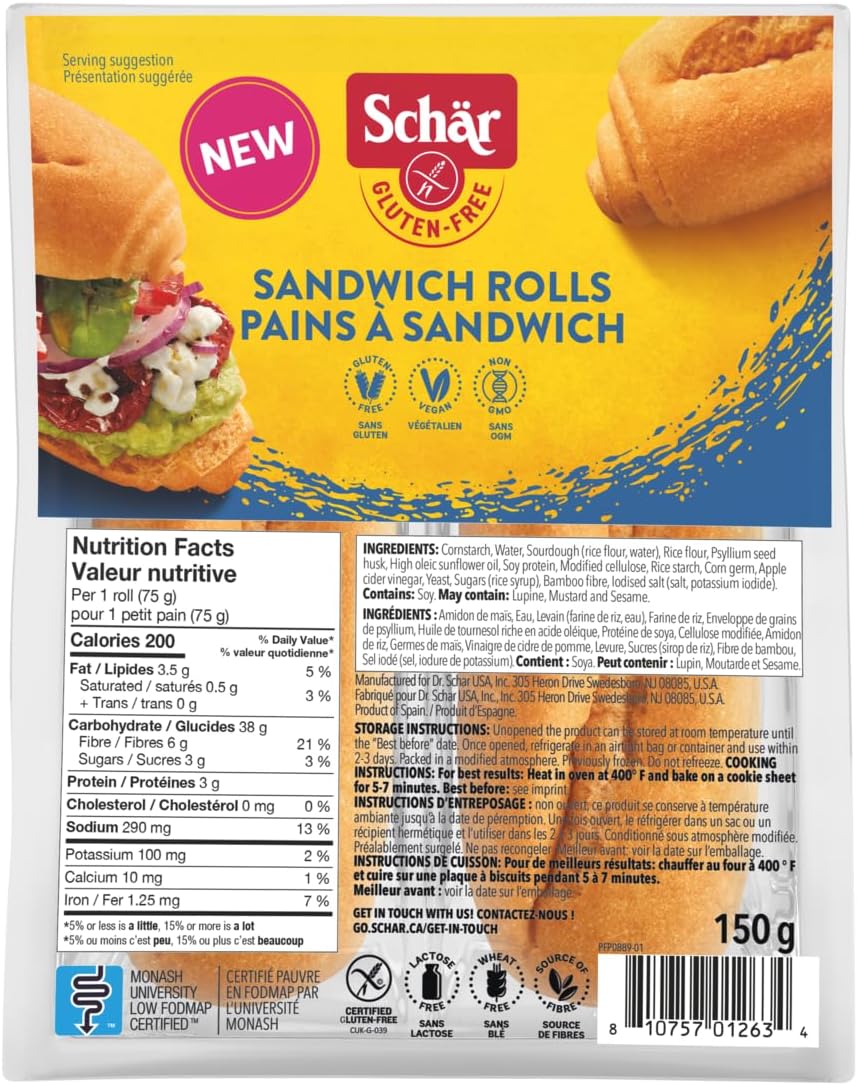 Schar Gluten-Free Sandwich Rolls - Non GMO, Egg Free, Dairy Free ...