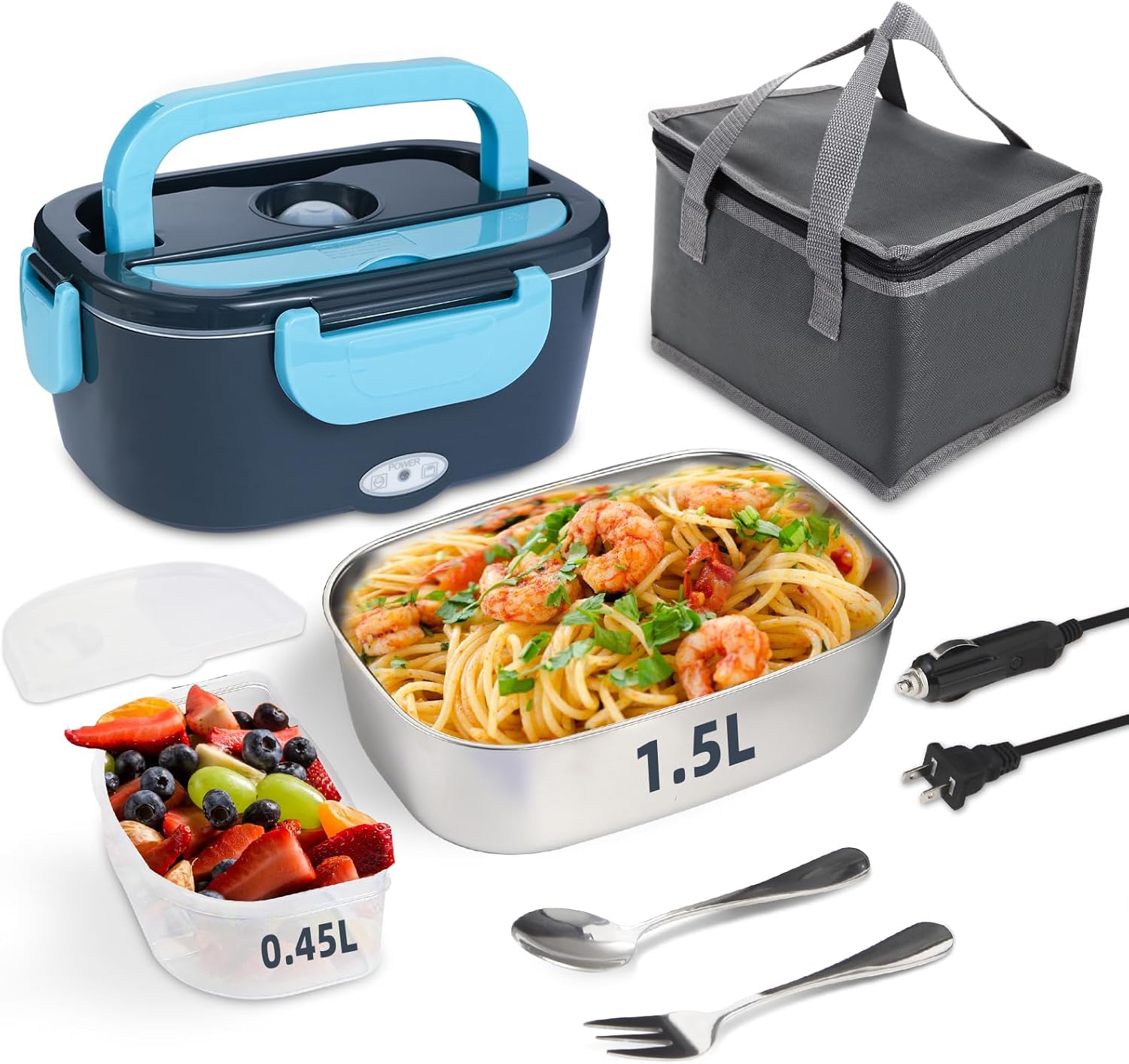 SOHIDA Electric Lunch Box, 12V/24V/110V Portable Food Warmer with SS Fork & Spoon for Car/Truck ...