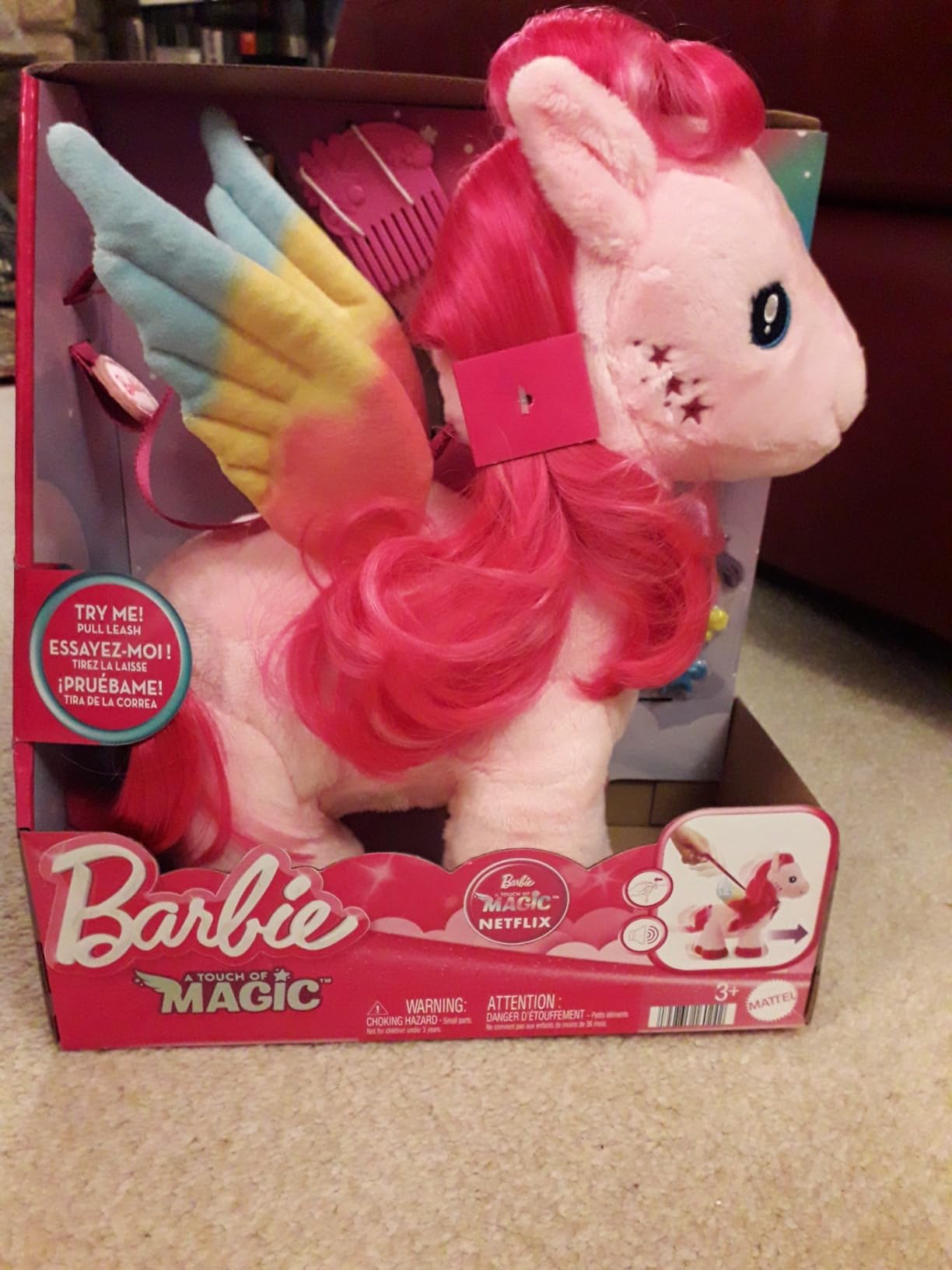Mattel Barbie A Touch of Magic Stuffed Animals, Walk & Flutter Pegasus ...