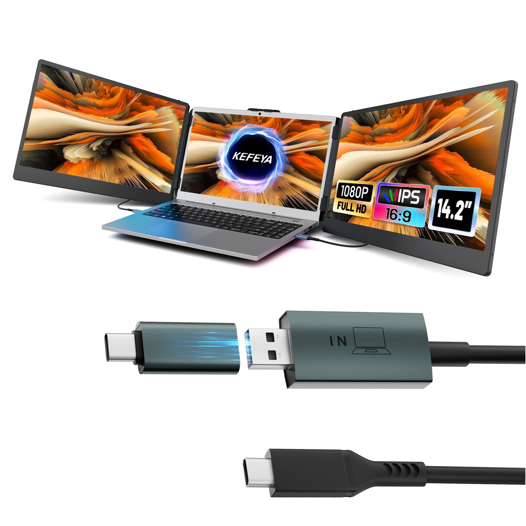 Amazon.com: KEFEYA 14.2" Portable Triple Monitor & H5-T USB Video ...