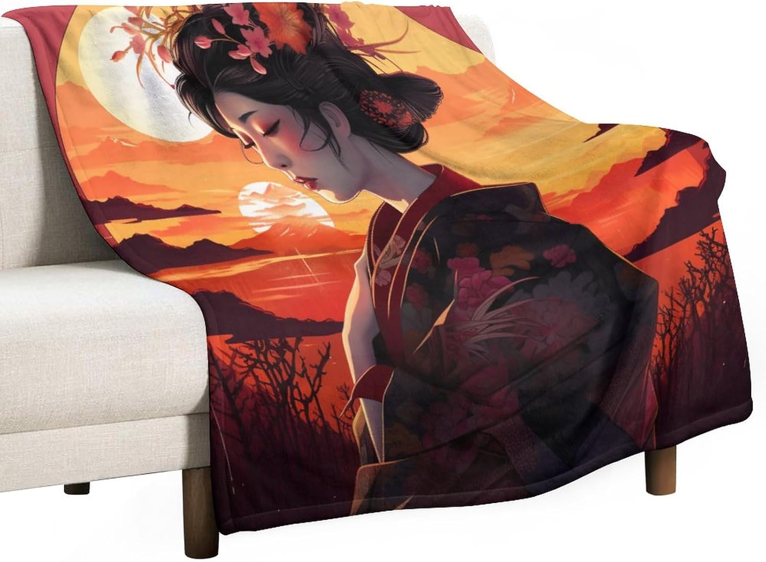 Amazon.com: Japanese Bedding Fleece Blanket,Sunset Background Japan ...