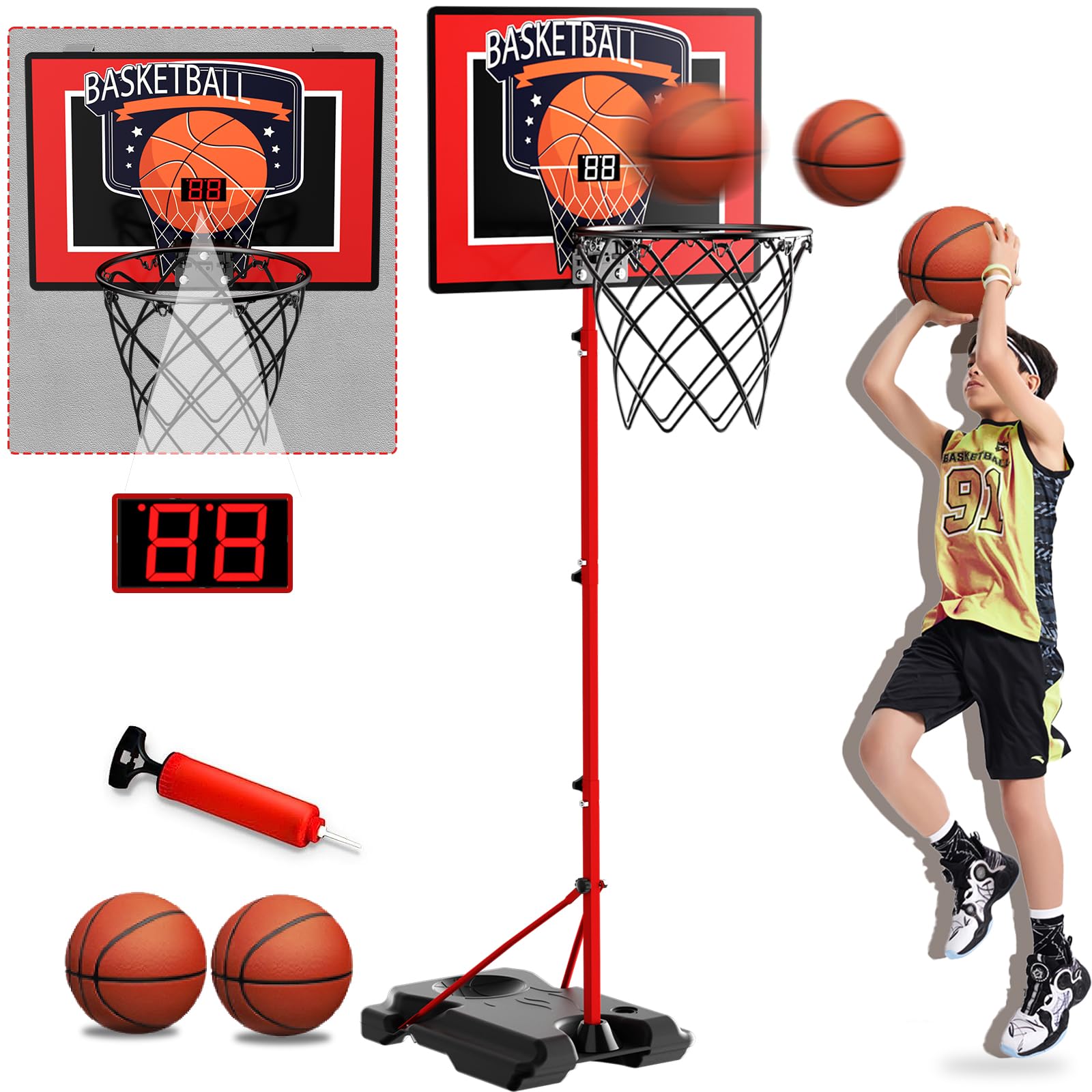 Amazon.com: AIGIMU Kids Basketball Hoop with Stand Adjustable Height 5 ...