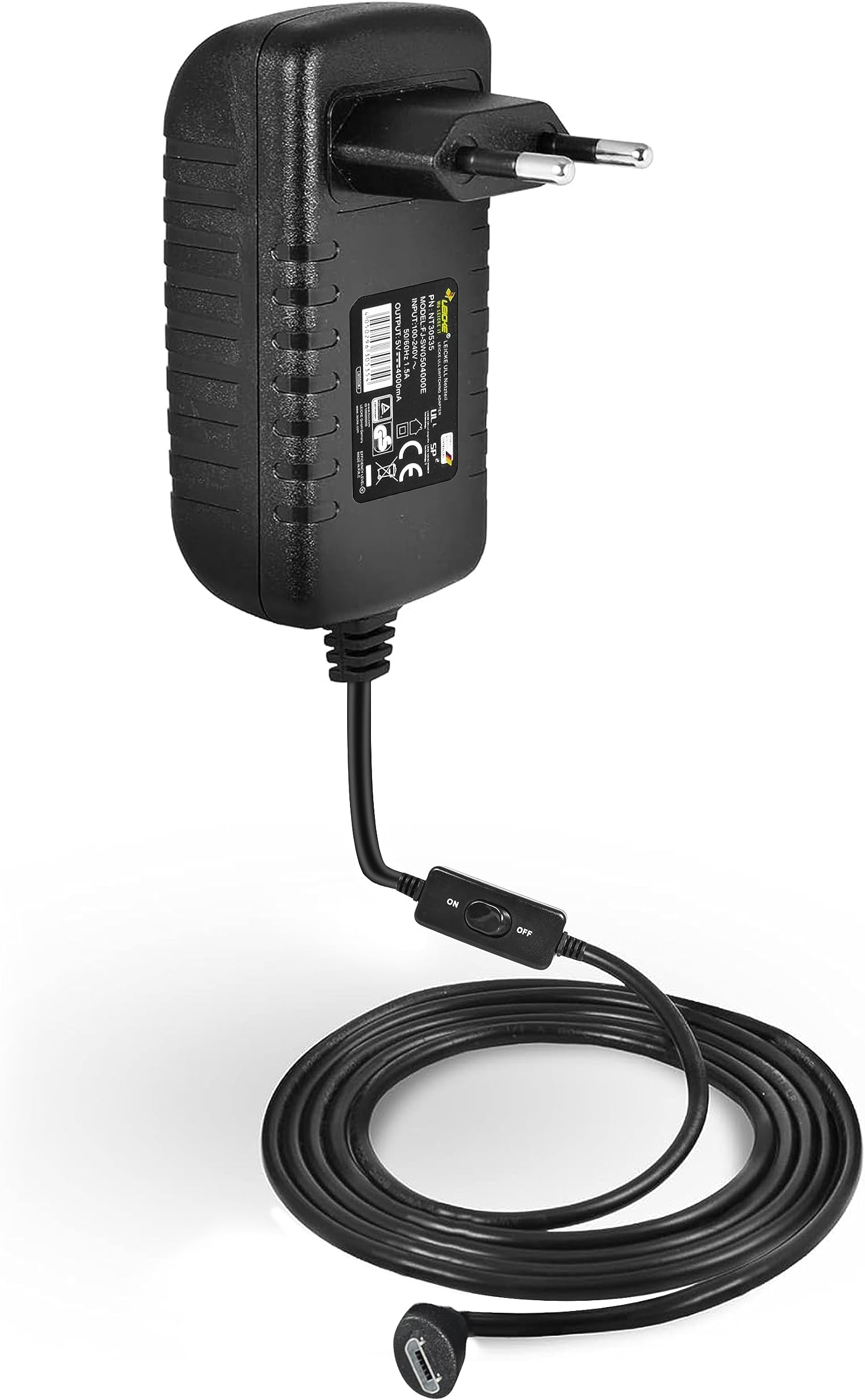 LEICKE 20W Netzteil 5V 4A Micro USB | Mit Power-Switch | Kompatibel mit ...