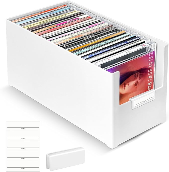 CD Storage Box, Stackable Plastic CD Organizer, Hold Up to 25 CDs, CD ...