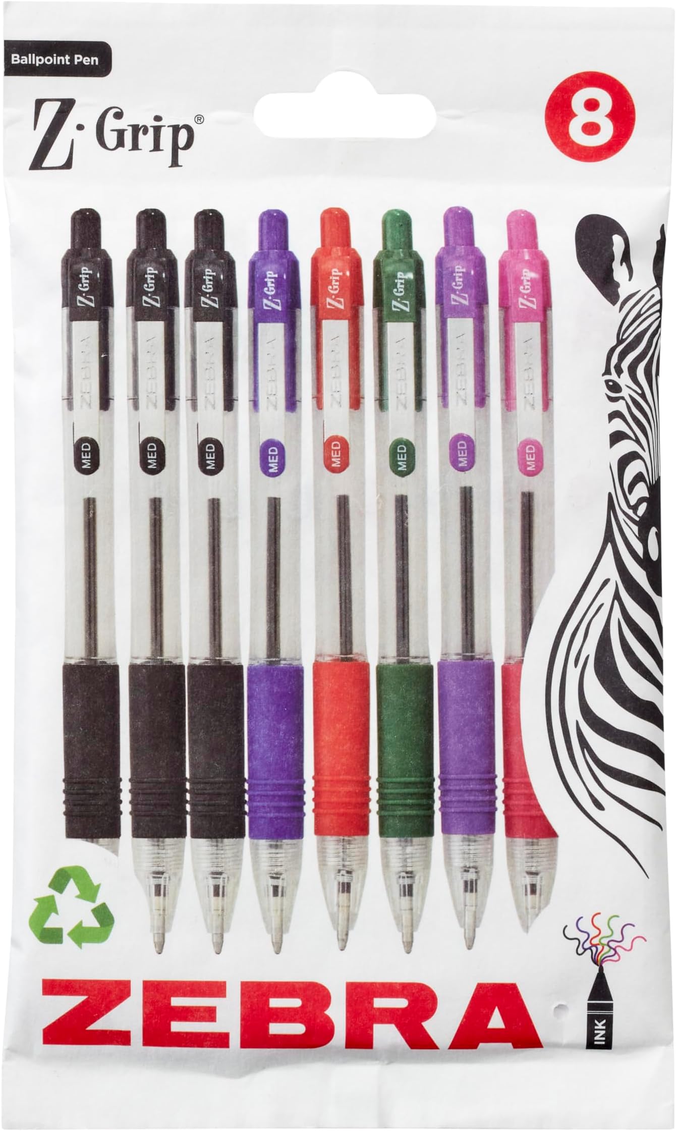 Zebra Pen Z Grip Assorted Ballpoint Pens with Pocket Clip 8pk ...