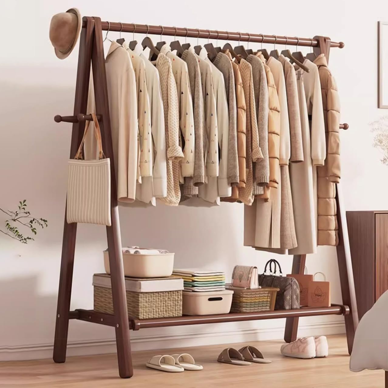 Amazon.com: AETVRNI Wood Clothing Rack Coat Rack,Large Foldable Hanging ...
