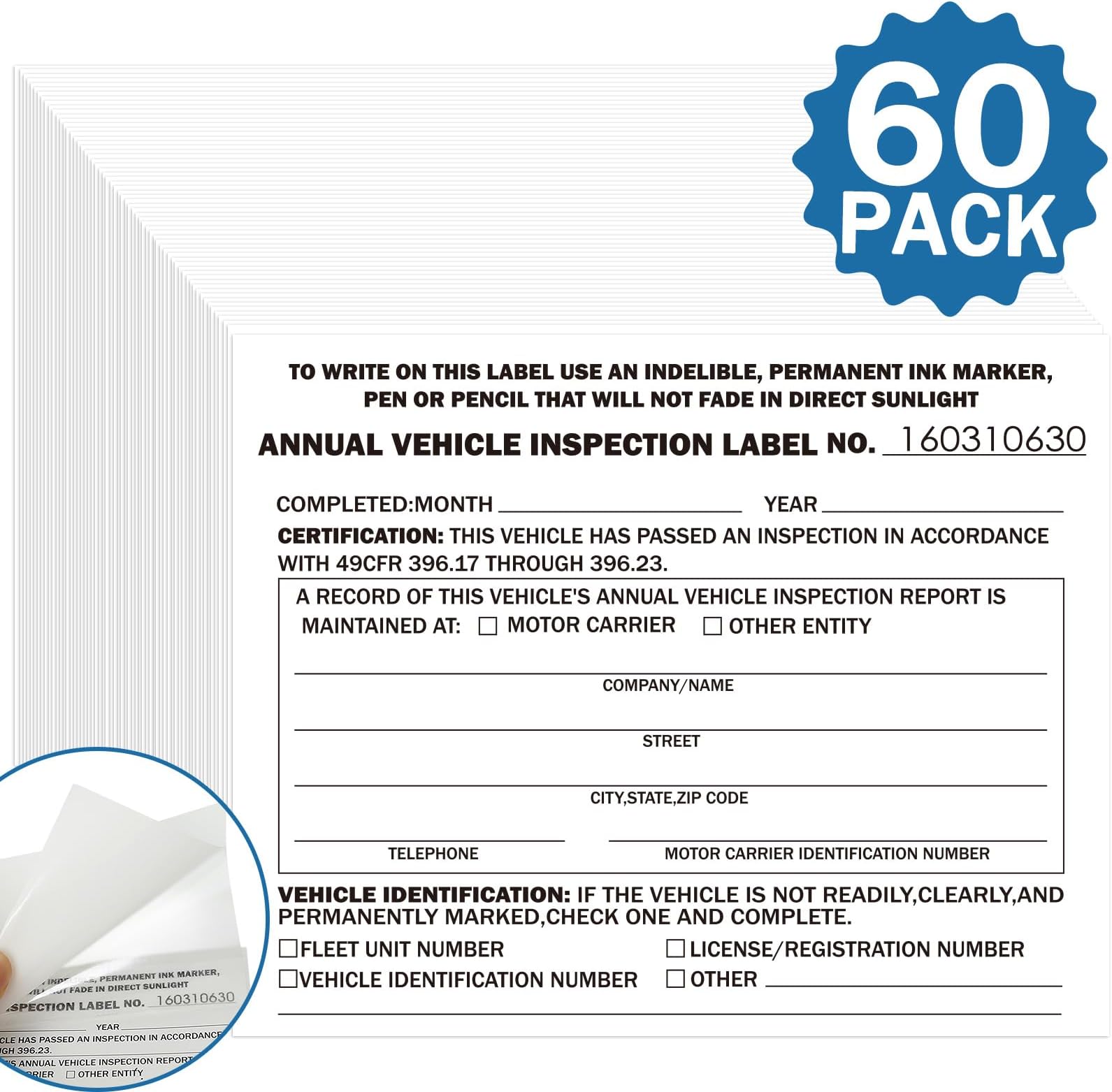 Amazon.com : J. J. Keller 50-Pack, Annual Vehicle Inspection Label, 2 ...