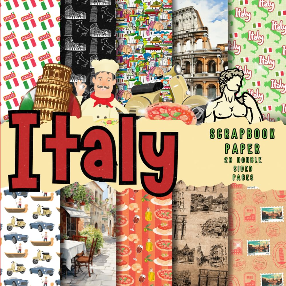 Italy scrapbook paper, 8.5x8.5 part two, 10 Designs, 20 Double-Sided ...