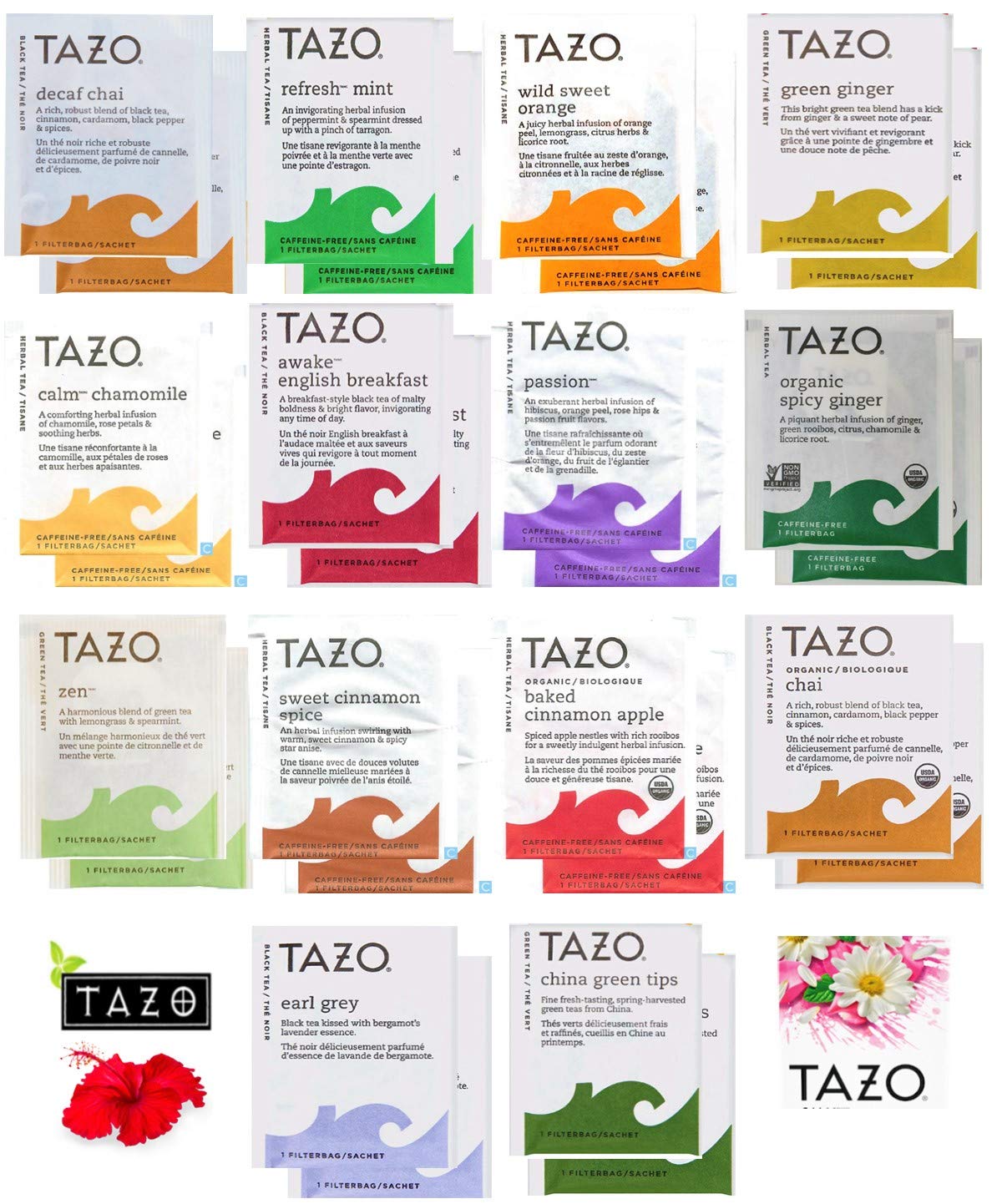 Tazo Tea Bags Sampler Assortment Gift Box - 42 Count - 14 Flavors ...