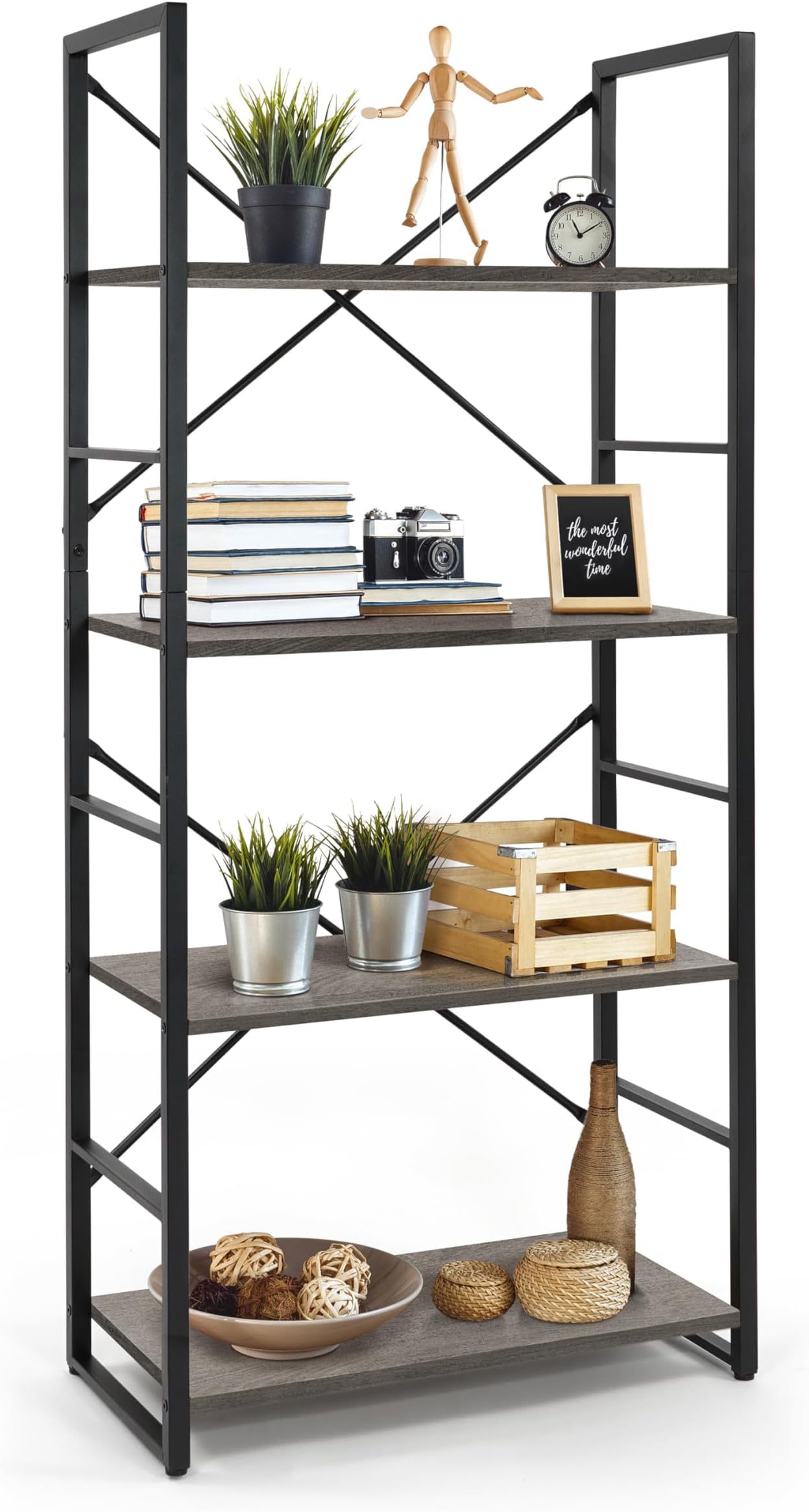 Amazon.com: CAPHAUS 4 Tier Bookshelf, 24 Inch Width Free Standing Shelf ...