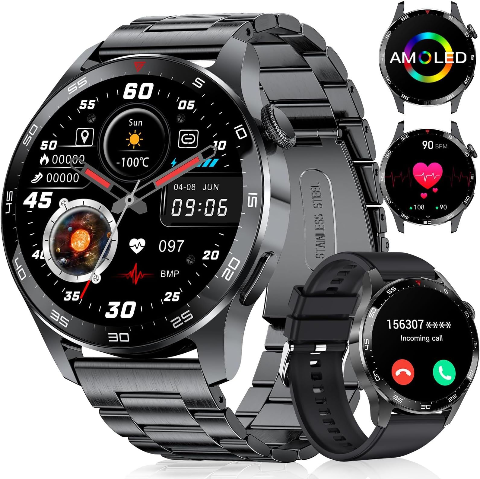 LIGE Smartwatch Herren mit Metallband, 1,39 Zoll Militär Smart Watch ...