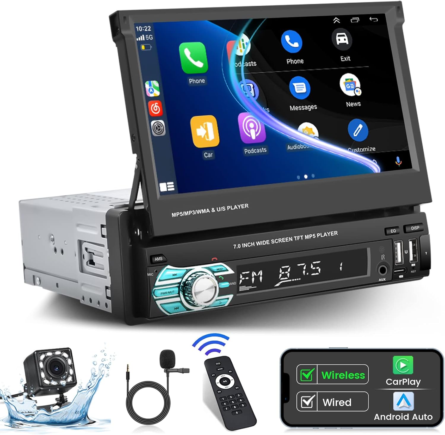 Amazon.com: Roinvou Single Din Flip Out Car Stereo with Wireless ...