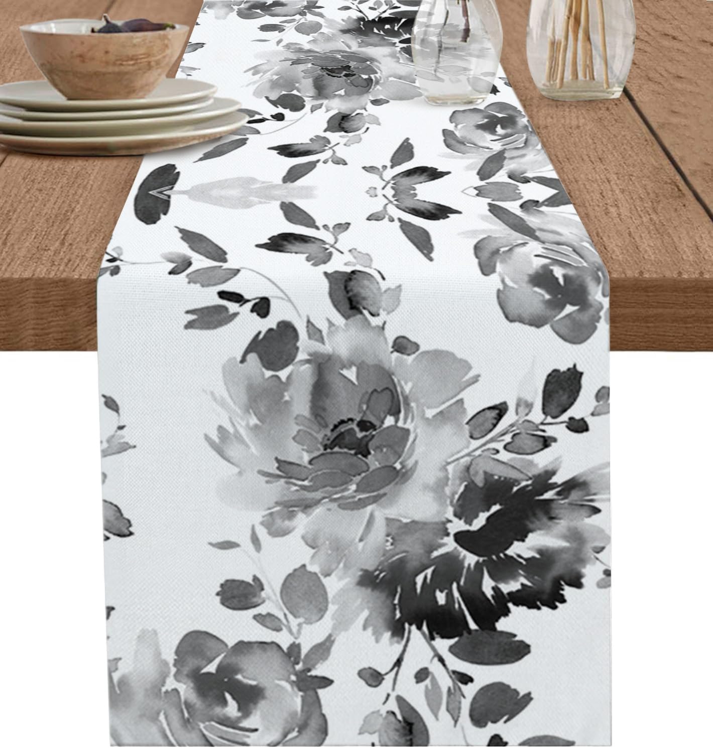 Amazon.com: Watercolor Ink Flowers Table Runner Dresser Scarves,13x60In ...