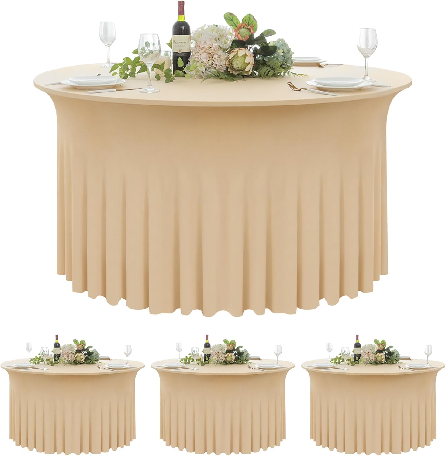 Amazon.com: Nobed HHT 4 Pack Champagne Spandex Round Tablecloths for ...