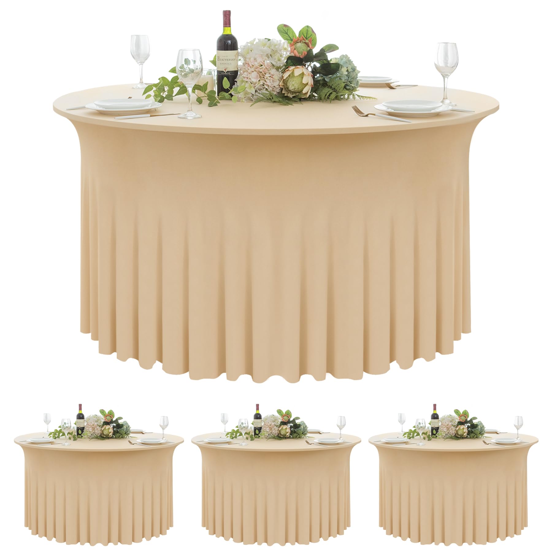 Amazon.com: Nobed HHT 4 Pack Champagne Spandex Round Tablecloths for ...