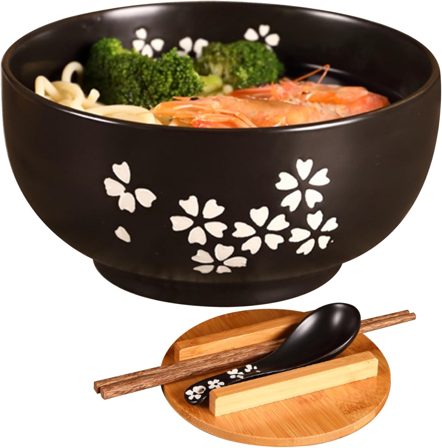 Ramen Bowl Set Japanese Ramen Bowl 1000ml Ceramic Floral Print Noodle ...