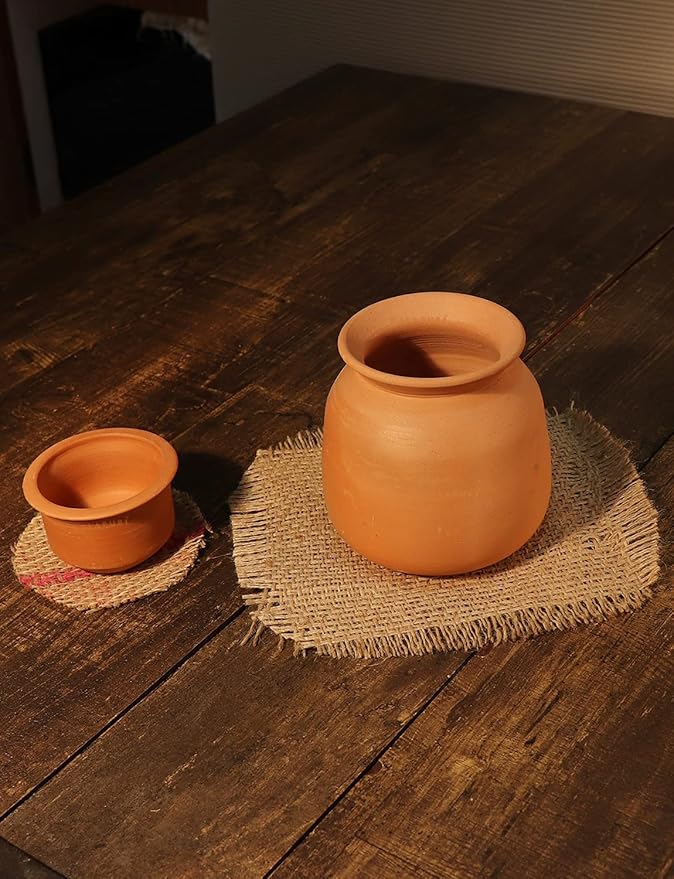Buy KALAPURI Natural Terracotta Clay Handmade Tambya and Pyala Set of ...