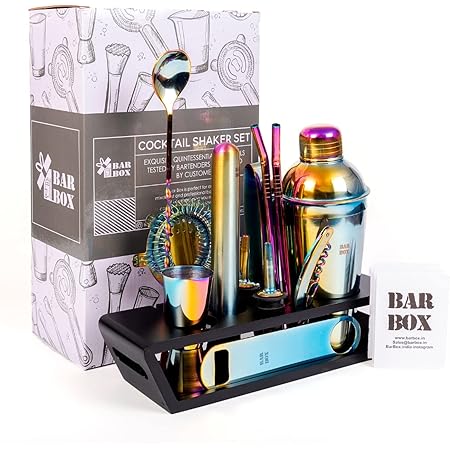 Bar Box with Black Wood Stand - 14-Piece Home Bartending Kit and ...