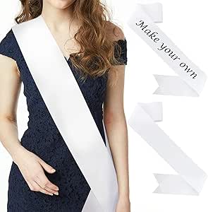 Amazon.com: CIEHER 2 Packs Sash White Sash Blank Satin Sash Bride Sash ...