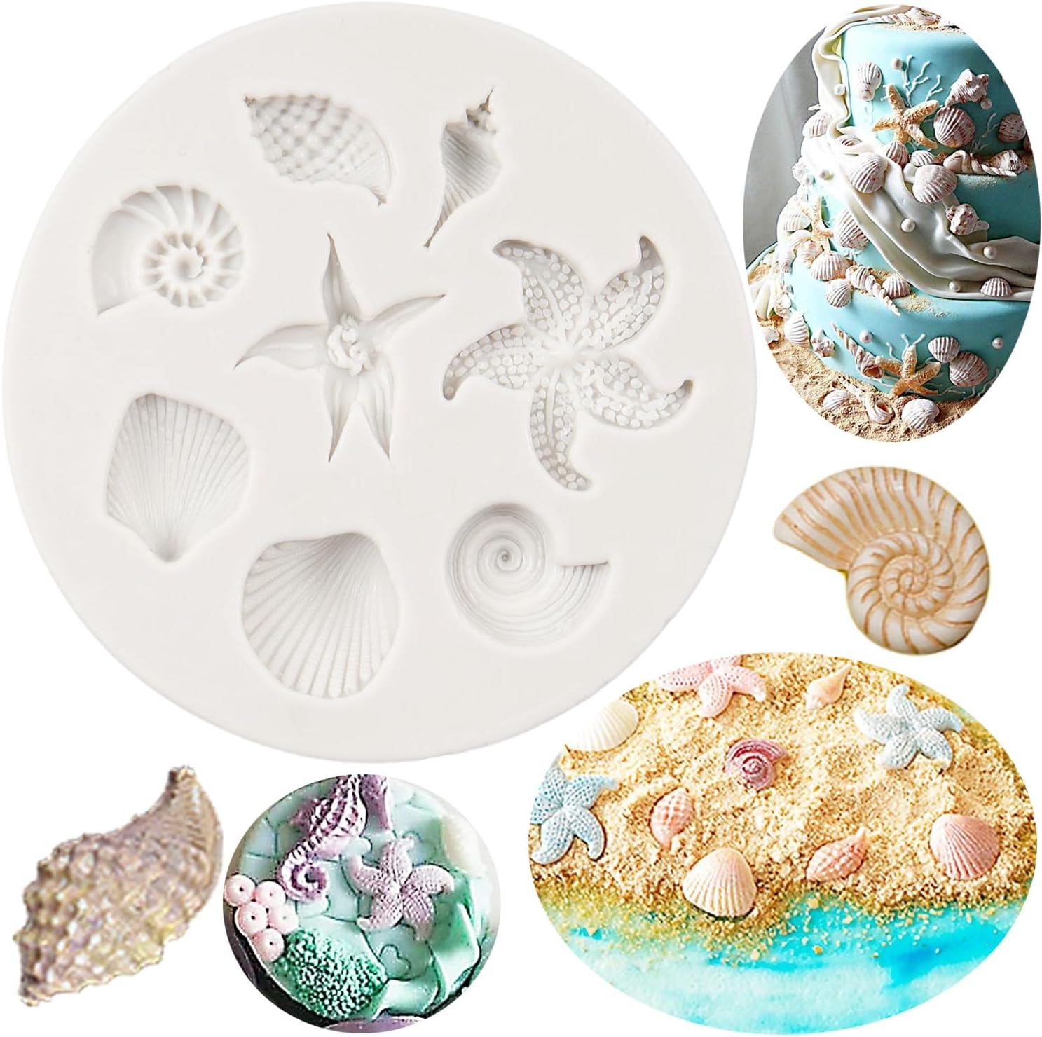 Amazon.com: QDMOLDS Marine Theme Fondant Molds Seashell Conch Starfish ...